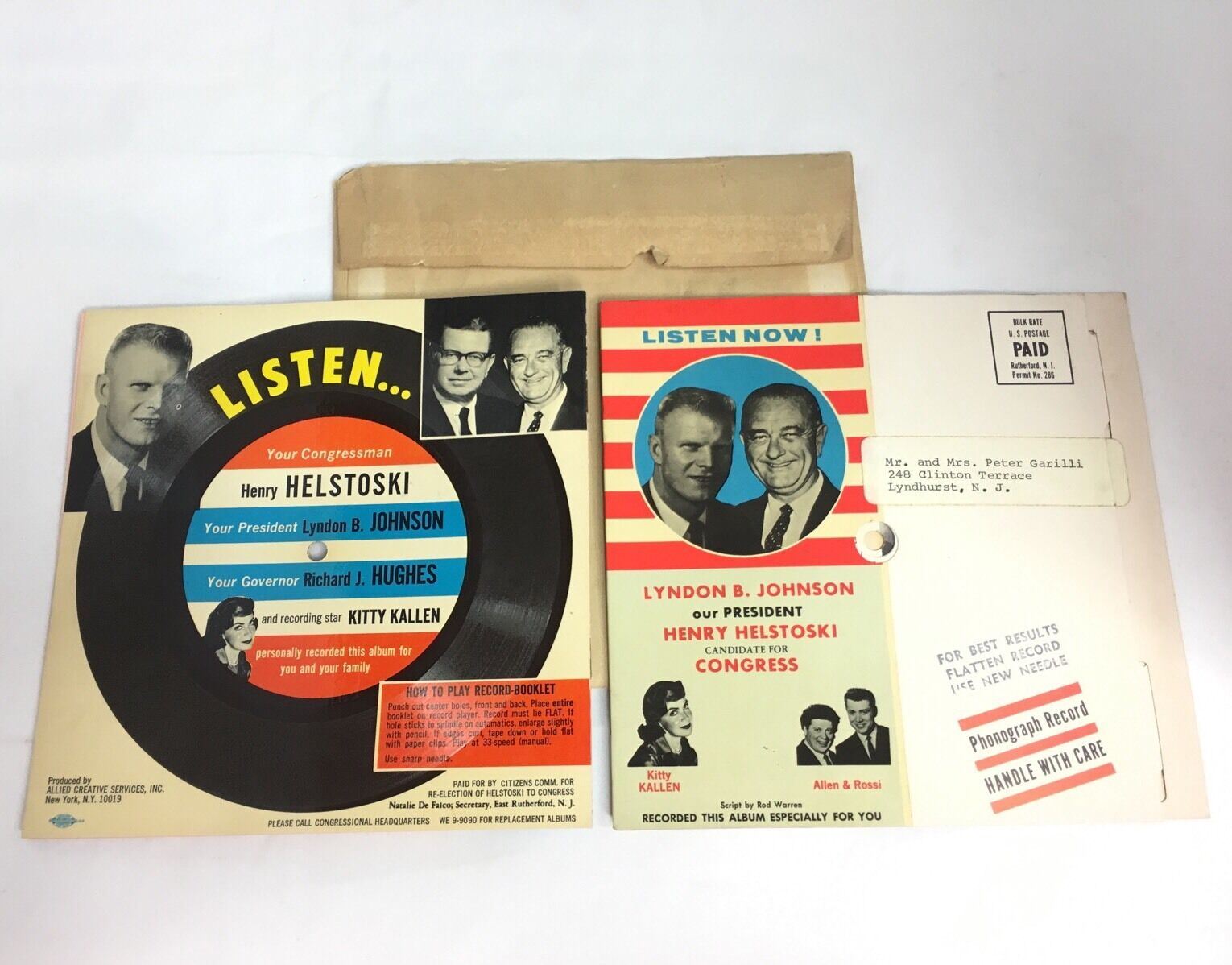 2 Vintage LBJ HELSTOSKI Vinyl Records Campaign LP Mailers 1964 & 1966 ...