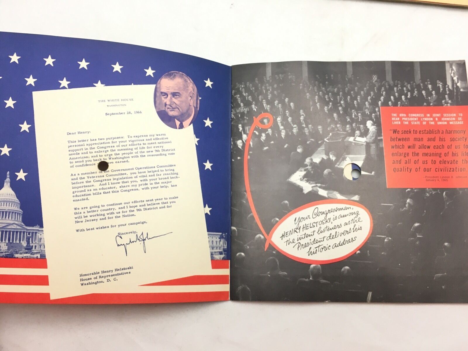 2 Vintage LBJ HELSTOSKI Vinyl Records Campaign LP Mailers 1964 & 1966 ...